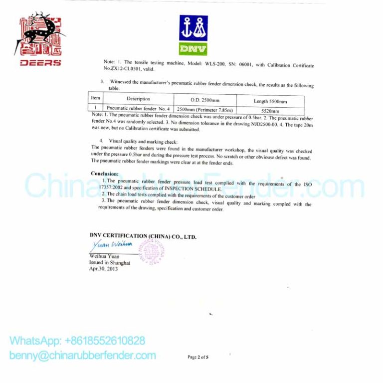 Pneumatic-fender DNV CERTIFICATION - Nanjing Deers Industrial Co.,Ltd